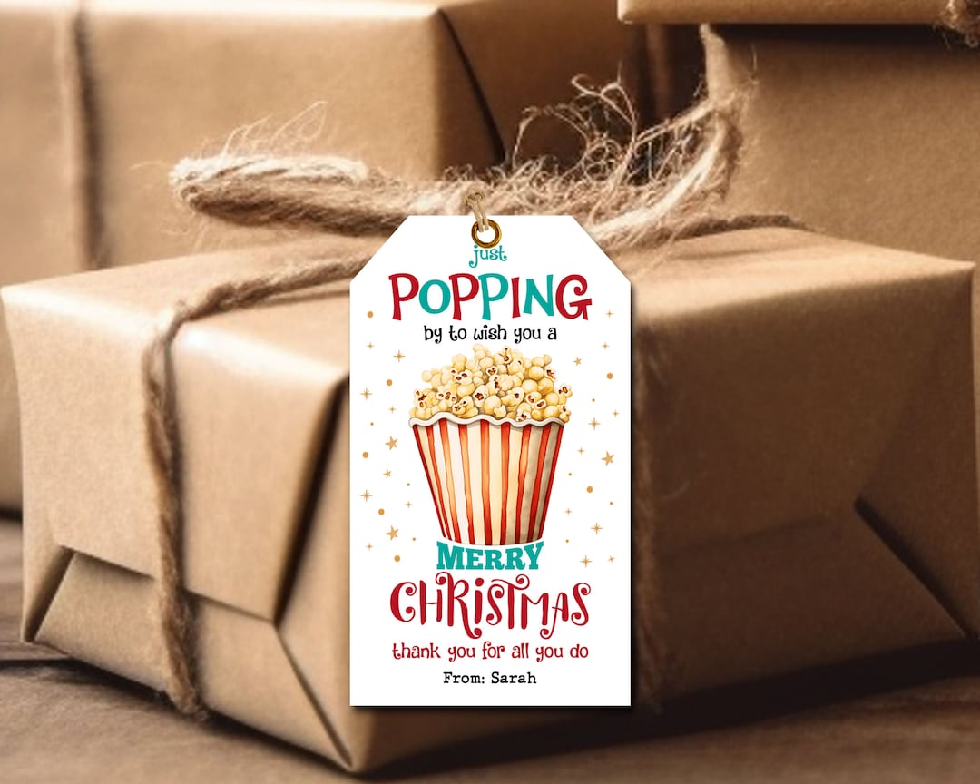 Editable Christmas Popcorn Gift Tag Printable Template-teacher Staff ...