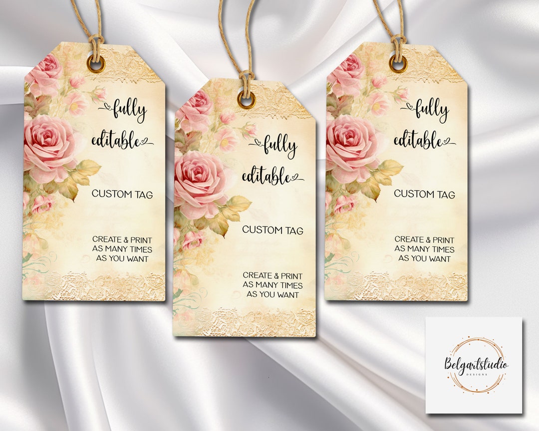 Fully Editable Vintage Tag Template-floral Roses Tag-custom - Etsy