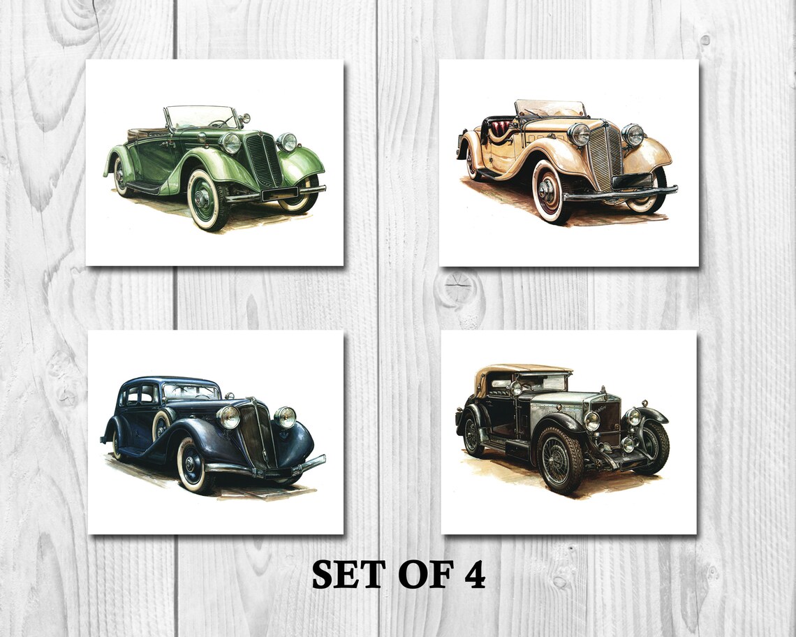 Car Art Prints Vintage Car Prints Car Themed Room Antique | Etsy