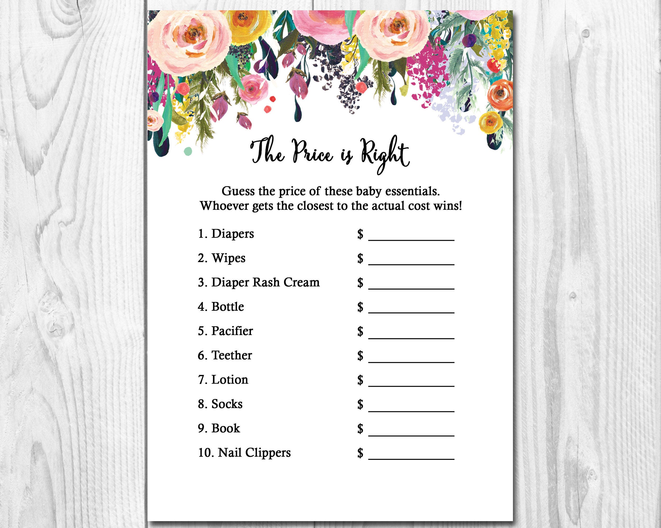 Floral Baby Shower Games Package Eight Printable Games: Bingo | Etsy