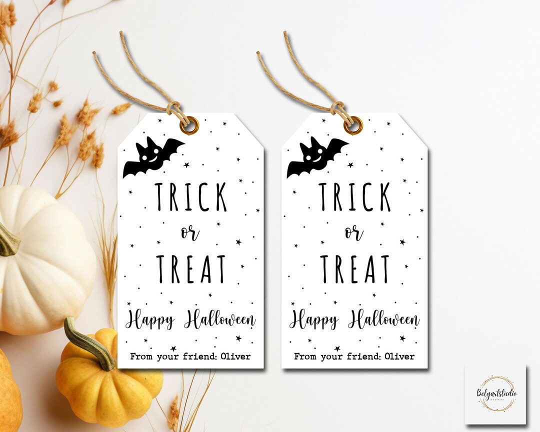 Editable Halloween Trick or Treat Favor Tag-costume Party Gift Tag ...