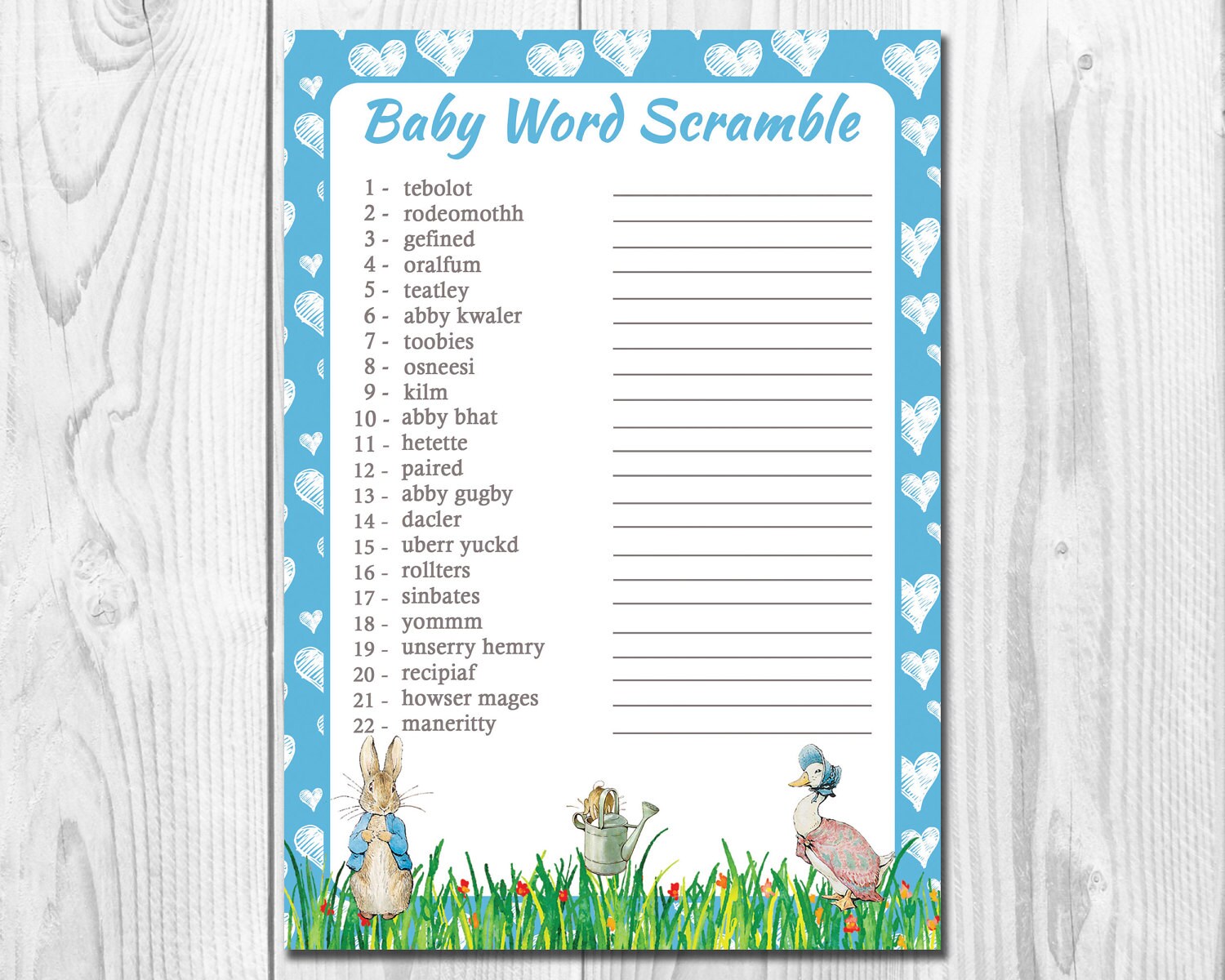 Peter Rabbit Baby Shower Word Scramble Game Printable - Etsy Canada