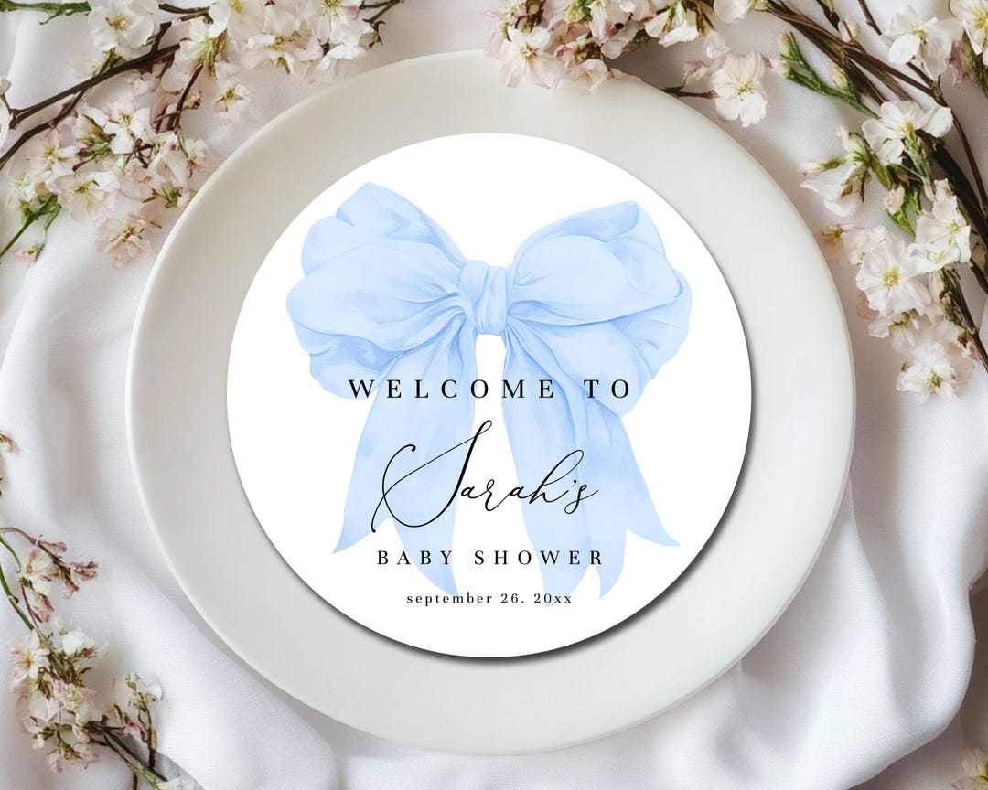 Blue Bow Baby Shower Charger Plate Insert-minimalist Baby Boy Elegant ...