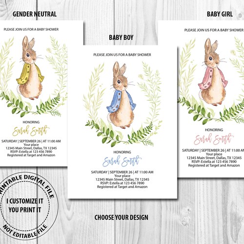 Vintage Peter Rabbit Baby Shower Invitation/digital - Etsy