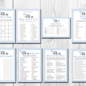 Elephant Baby Shower Games Package in Blue and White Eight - Etsy