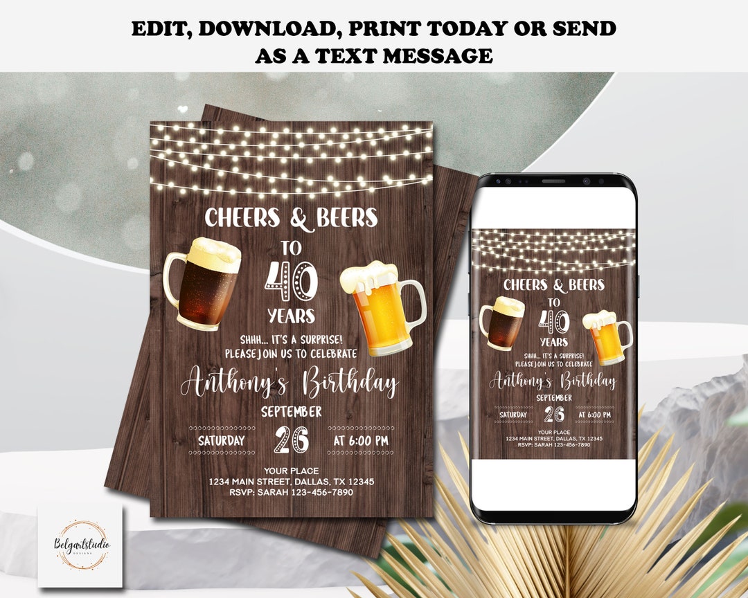 Editable Cheers and Beers Rustic Wood Birthday Invitation-adult ...