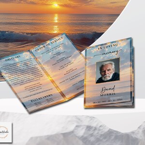 Sunset Sky Seascape Funeral Program Template-blue Sky-in Loving Memory ...