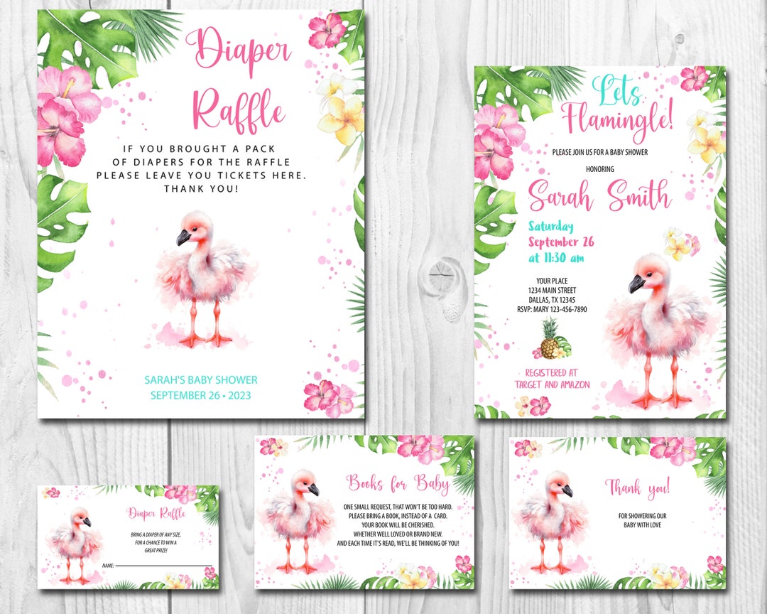 Let's Flamingle Baby Shower Invitation Template Set Baby - Etsy