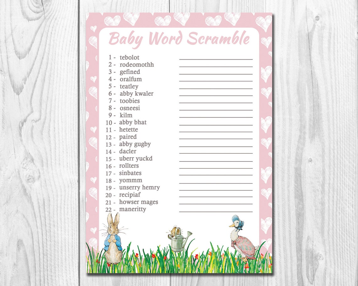 Peter Rabbit Girl Baby Shower Games Package Eight Printable - Etsy
