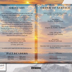 Sunset Sky Seascape Funeral Program Template-blue Sky-in Loving Memory ...