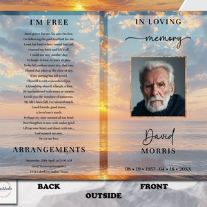 Sunset Sky Seascape Funeral Program Template-blue Sky-in Loving Memory ...