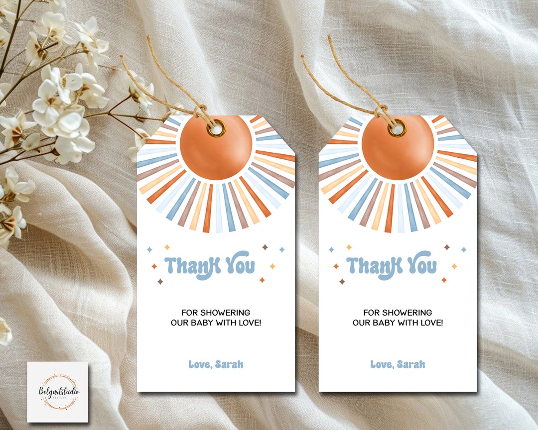 Editable Sunshine Gift Tags Printable Boy-retro Sun Favor Tag-groovy ...