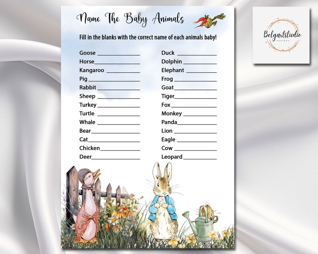 Peter Rabbit Name the Baby Animals Game-baby Shower Printable-peter ...