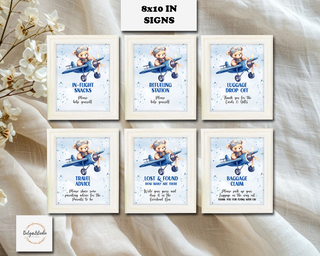 Editable Teddy Bear Airplane Baby Shower Table Signs Bundle Boy-the ...
