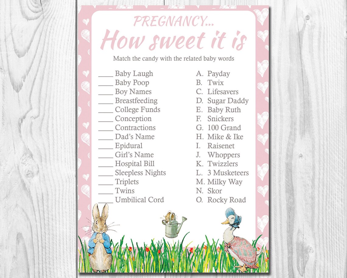 Peter Rabbit Girl Baby Shower Games Package Eight Printable - Etsy