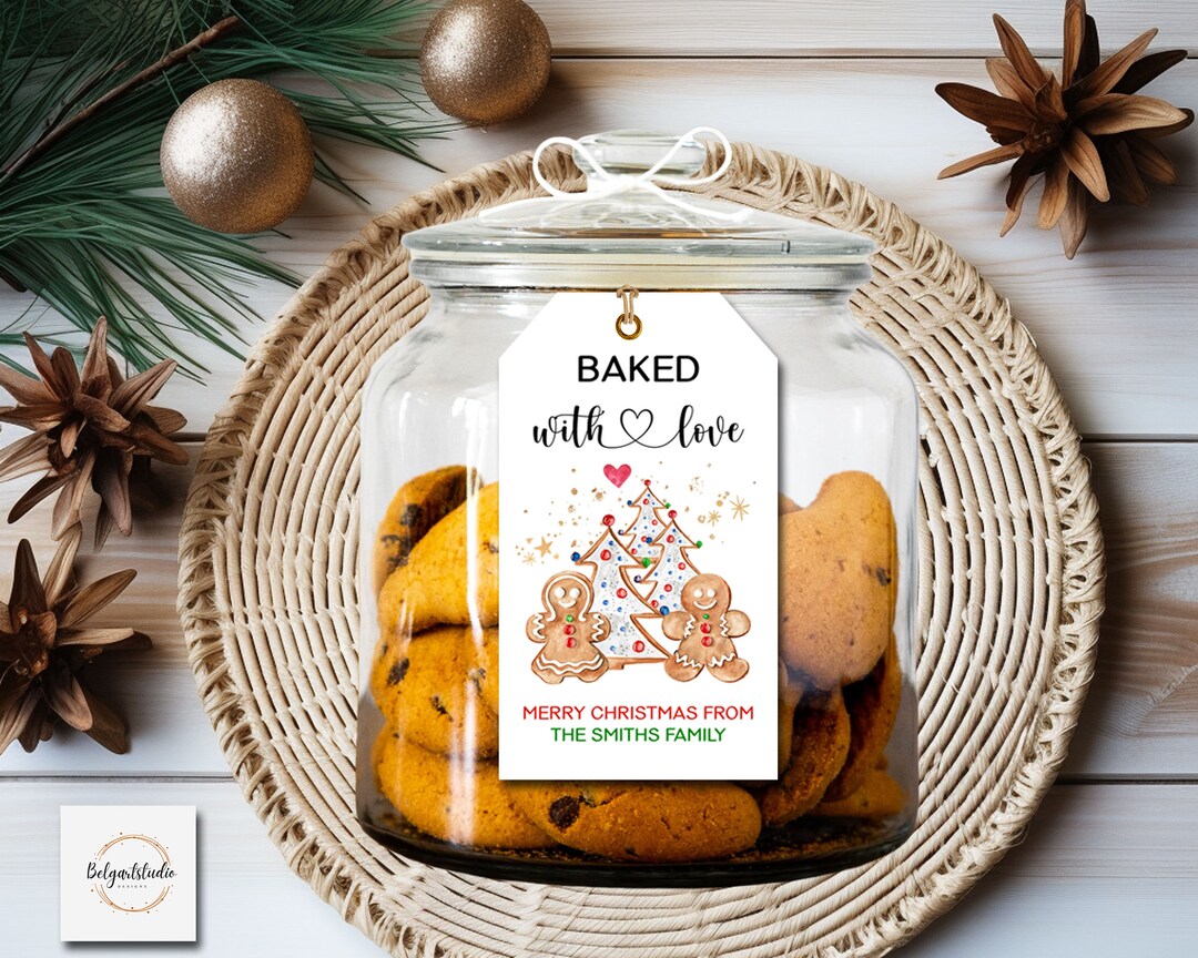 Editable Baked With Love Christmas Gift Tag-holiday Cookie Tag Template ...