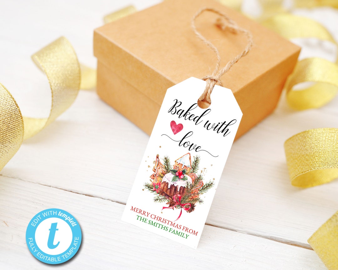 Editable Baked With Love Christmas Gift Tag-holiday Cookie Tag - Etsy