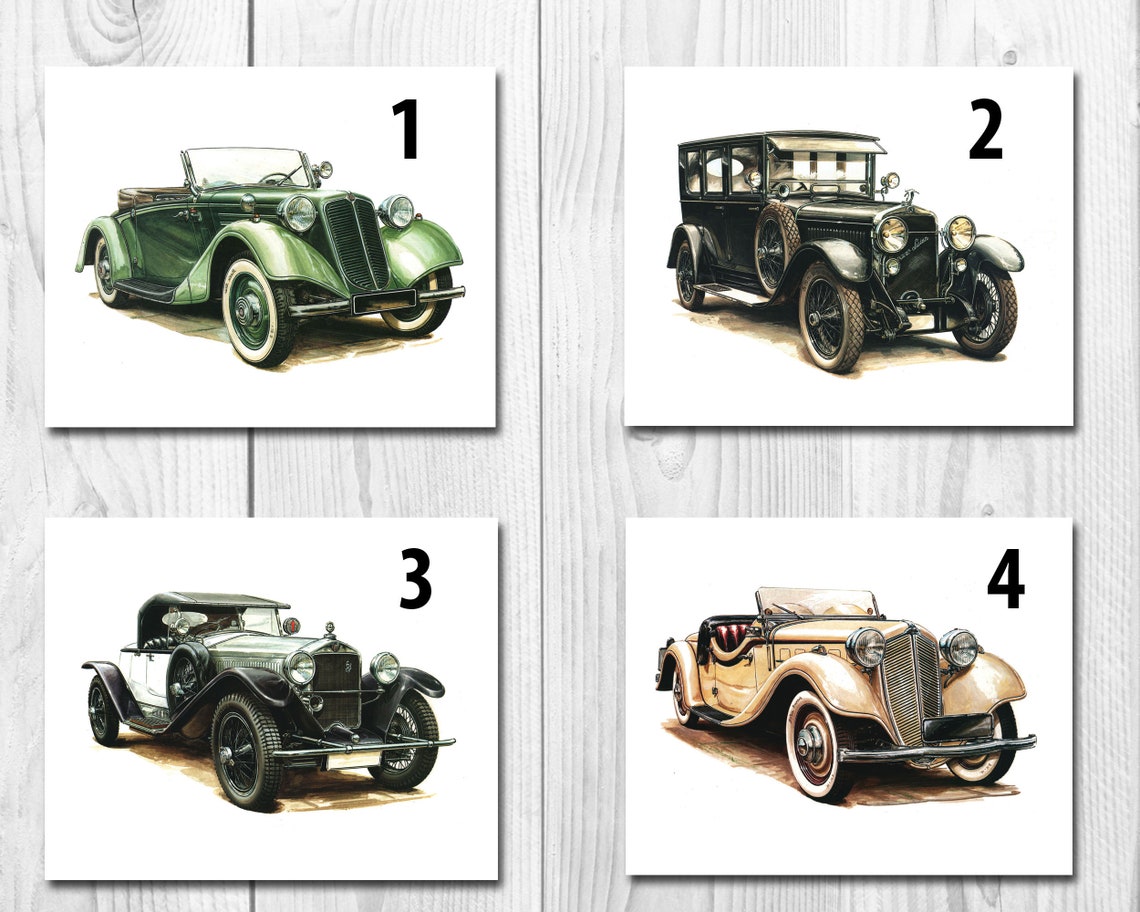 Car Art Prints Vintage Car Prints Car Themed Room Antique | Etsy