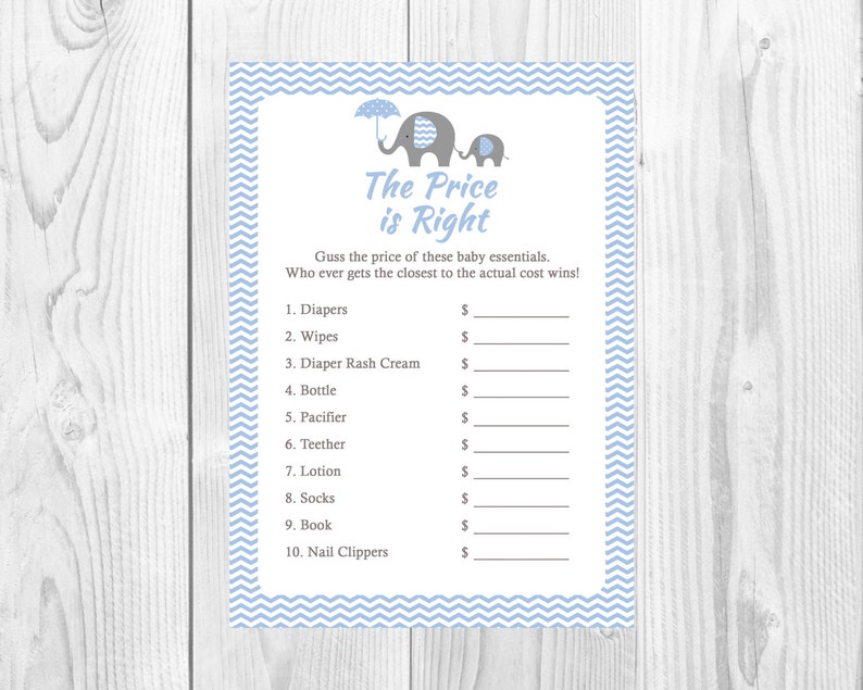 Elephant Baby Shower Games Package in Blue and White Eight - Etsy