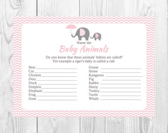Baby Animals Match Baby Shower Game Printable Baby Shower Games Pink ...