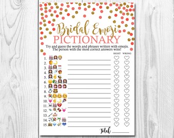 Bridal Emoji Pictionary Game, With Answers, Bridal Shower Games ...