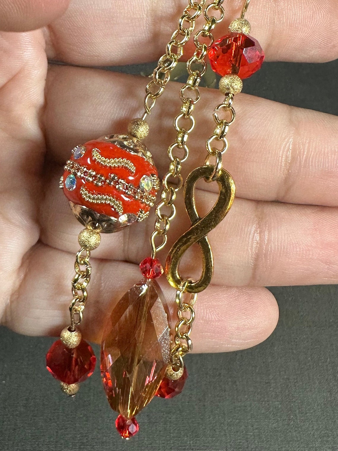 Red & Gold Beaded Keychain: Purse Charm - Etsy
