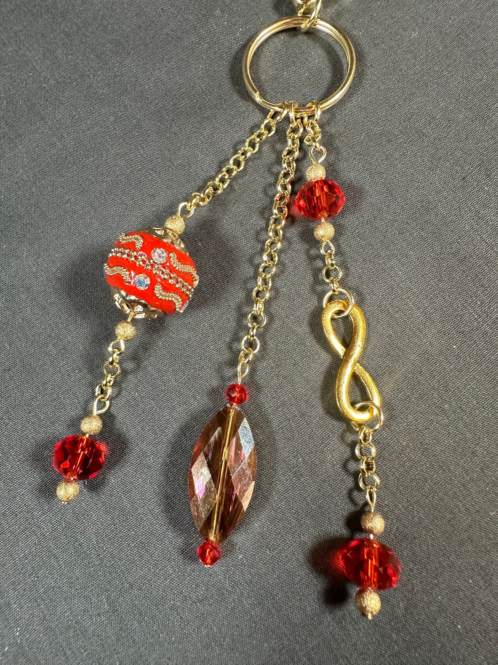 Red & Gold Beaded Keychain: Purse Charm - Etsy
