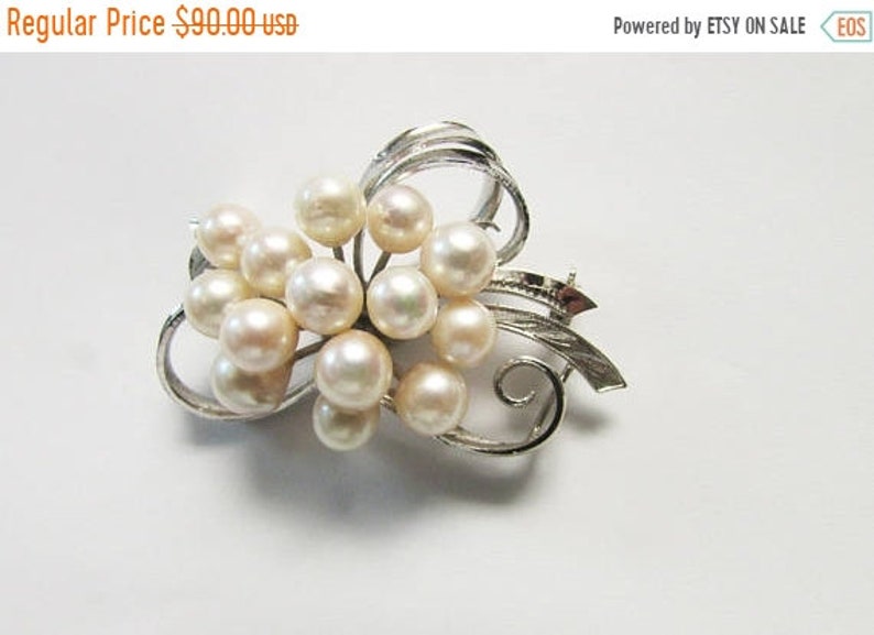Vintage Estate Mid Century Silver 14 High Luster White Pink Pearls Pin ...