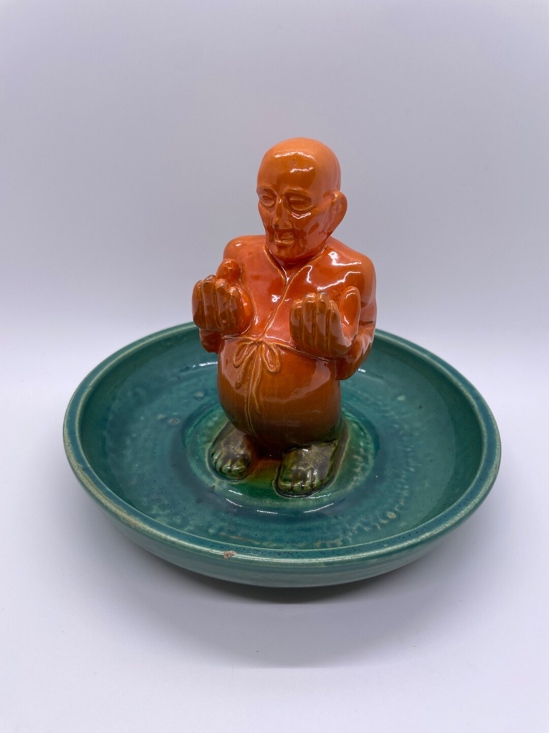 German Luster Ware Pottery Monk Figural Fountain Pen Trinket Dish Cigar ...