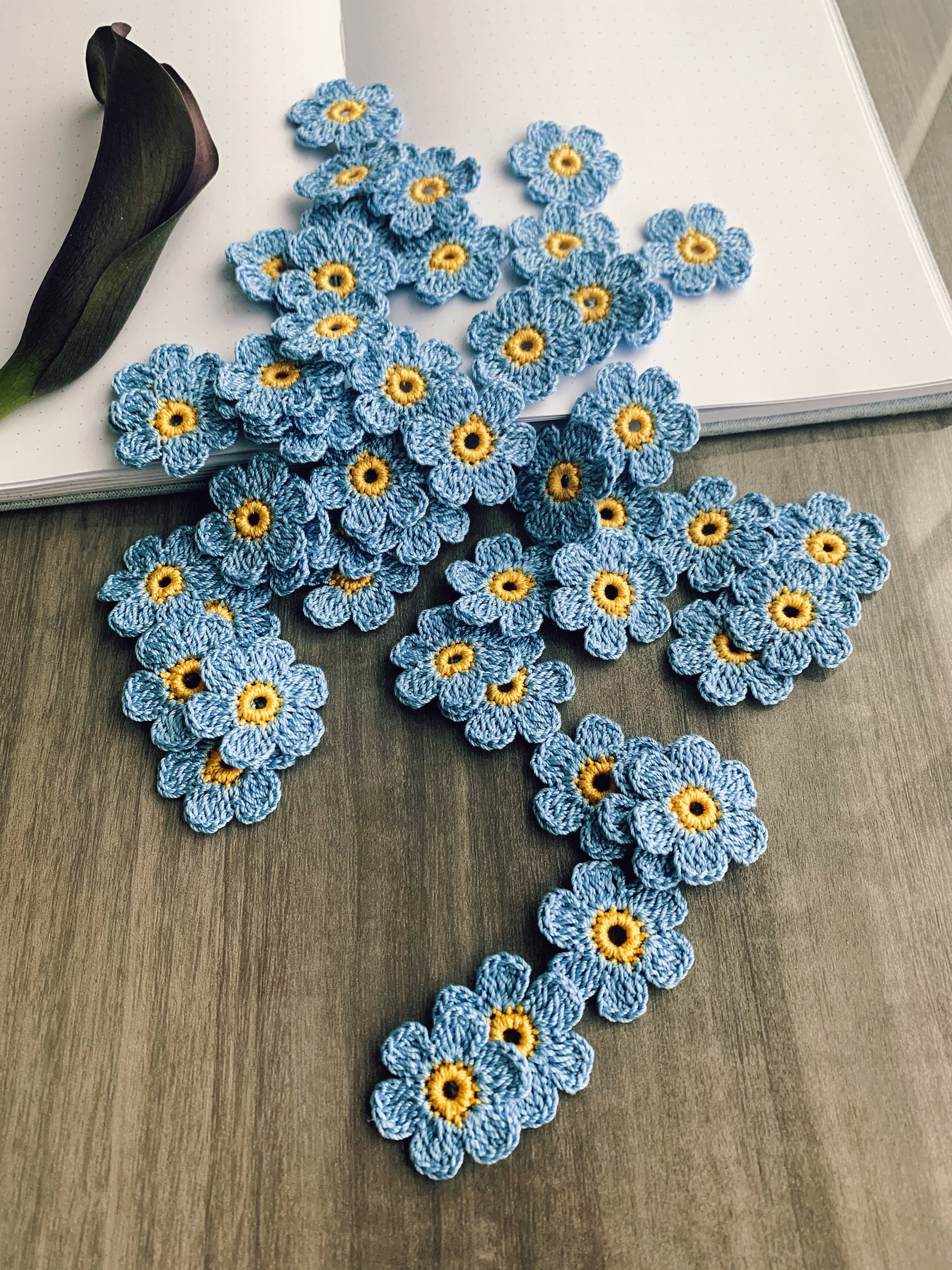 10 Small Forget Me Not Flower Applique, Scrapbook Supplies Journal Kit ...