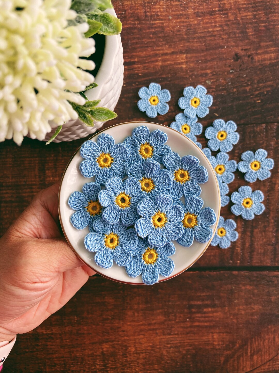 10 Small Forget Me Not Flower Applique, Scrapbook Supplies Journal Kit ...