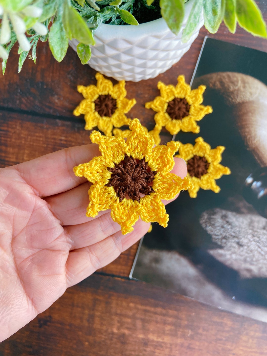 Set of 3 Crochet Small Sunflowers, Mini Sunflowers for Journaling ...