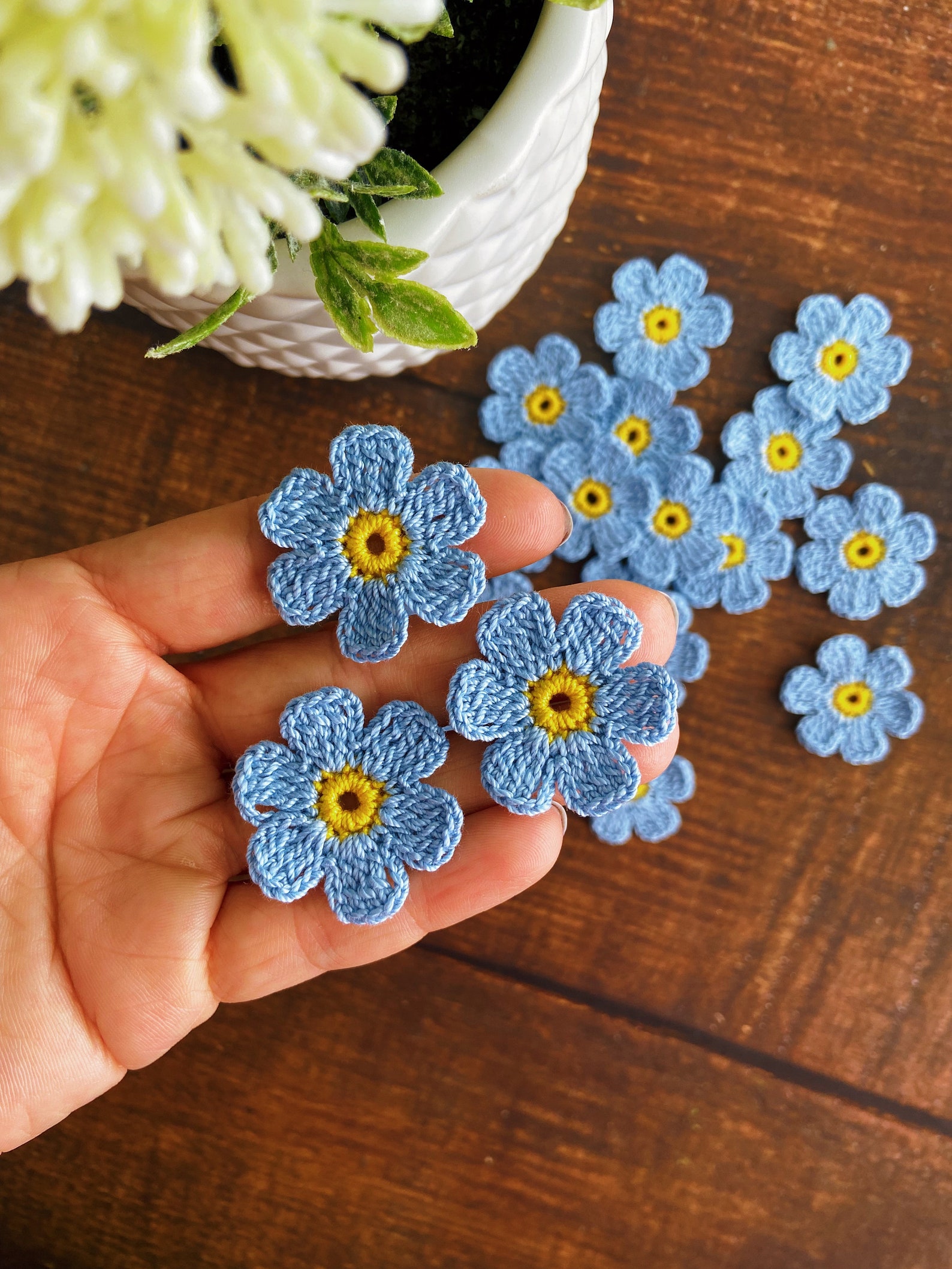 10 Small Forget Me Not Flower Applique, Scrapbook Supplies Journal Kit ...