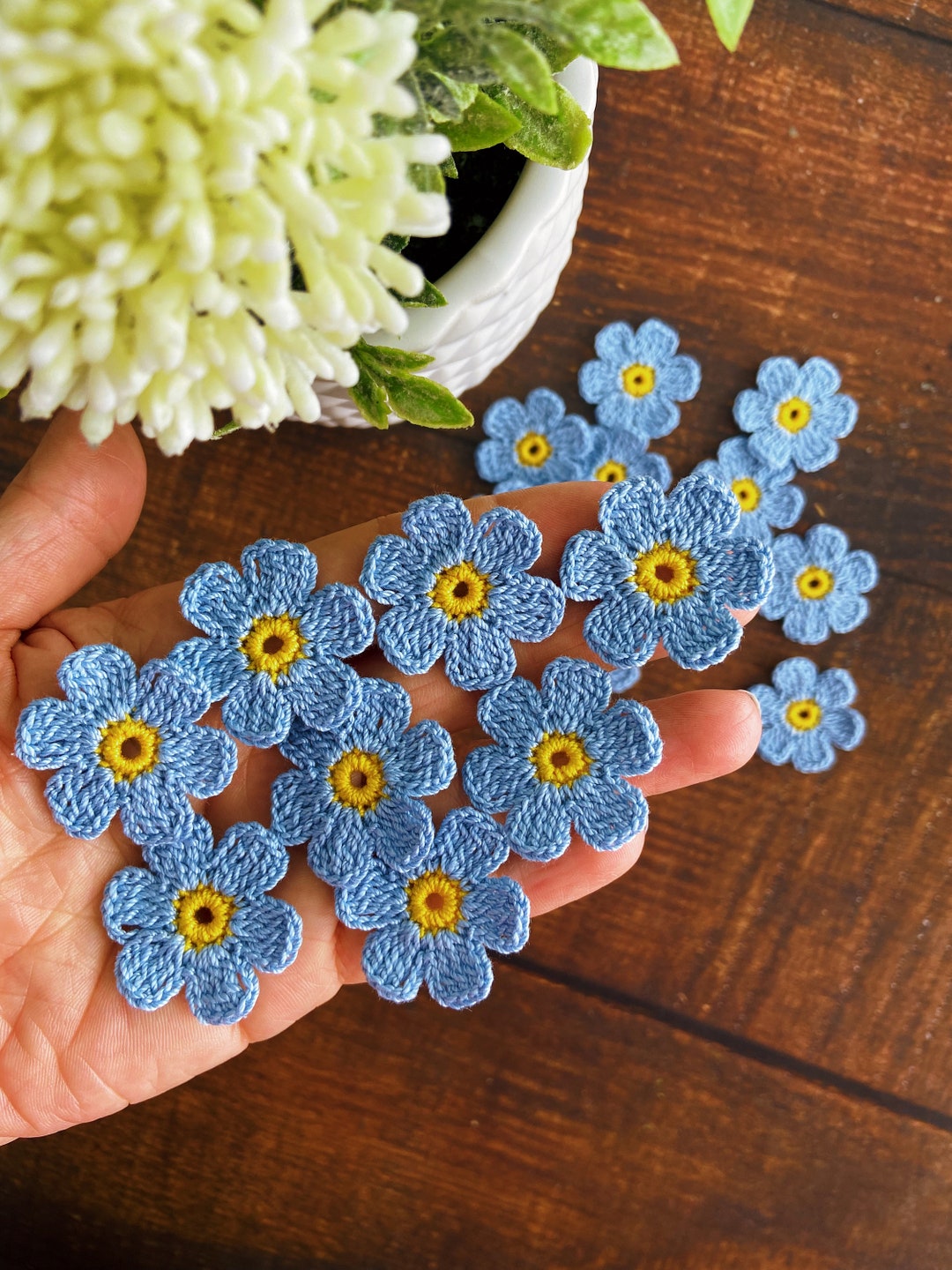 10 Small Forget Me Not Flower Applique, Scrapbook Supplies Journal Kit ...