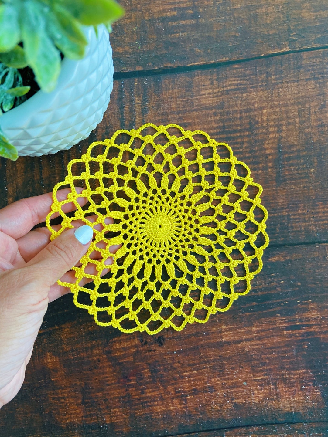 Yellow Crocheted Round Doily, Lace Doily for Wedding/home Decor, Table ...