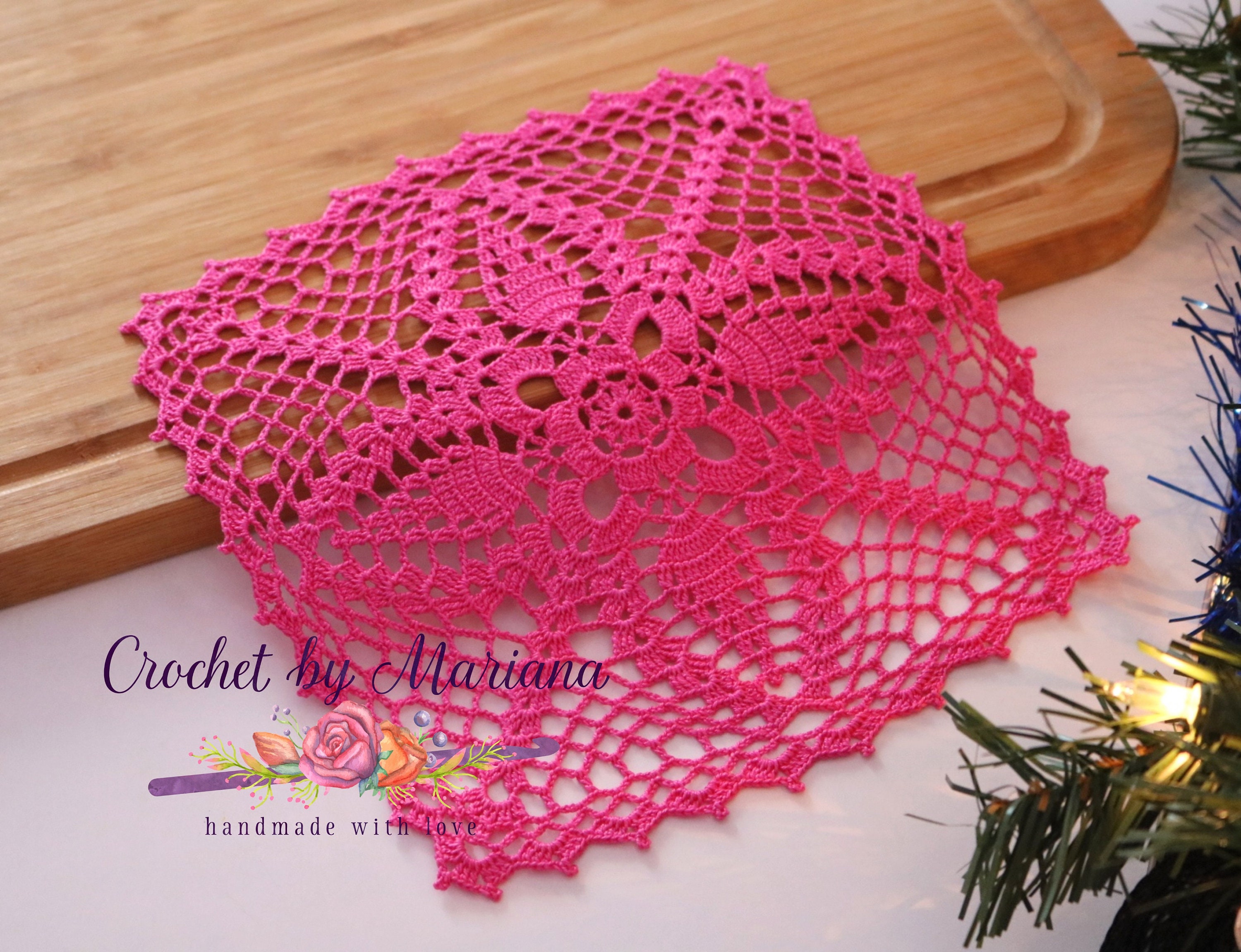 Pink Square Crocheted Doily, Lace Doily for Wedding/home Decor, Table ...