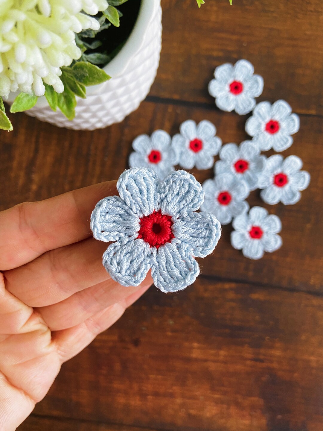 10 Crochet Blue Flowers, Wedding Decorations , Scrapbooking Flowers, 1. ...