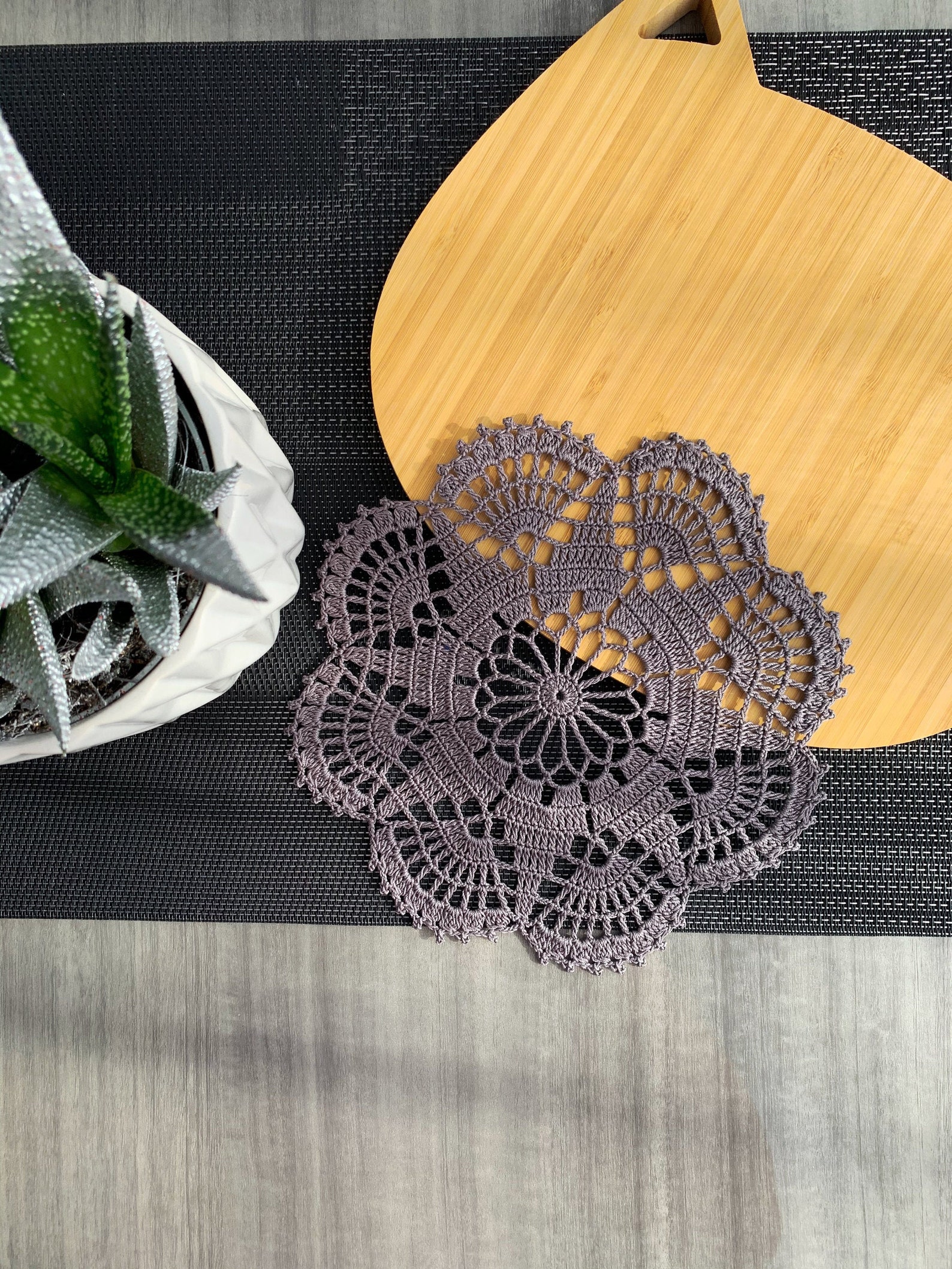 Gray Crocheted Round Doily Lace Doily for Wedding/home Decor | Etsy