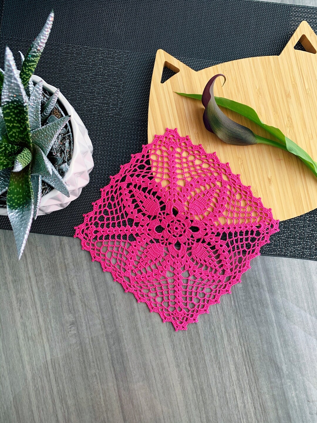 Pink Square Crocheted Doily, Lace Doily for Wedding/home Decor, Table ...