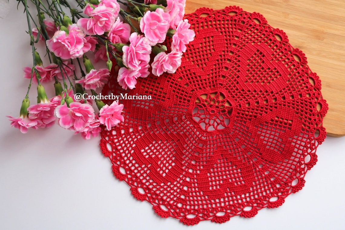 Red Crocheted Round Doily Lace Doily for Christmas Decor | Etsy