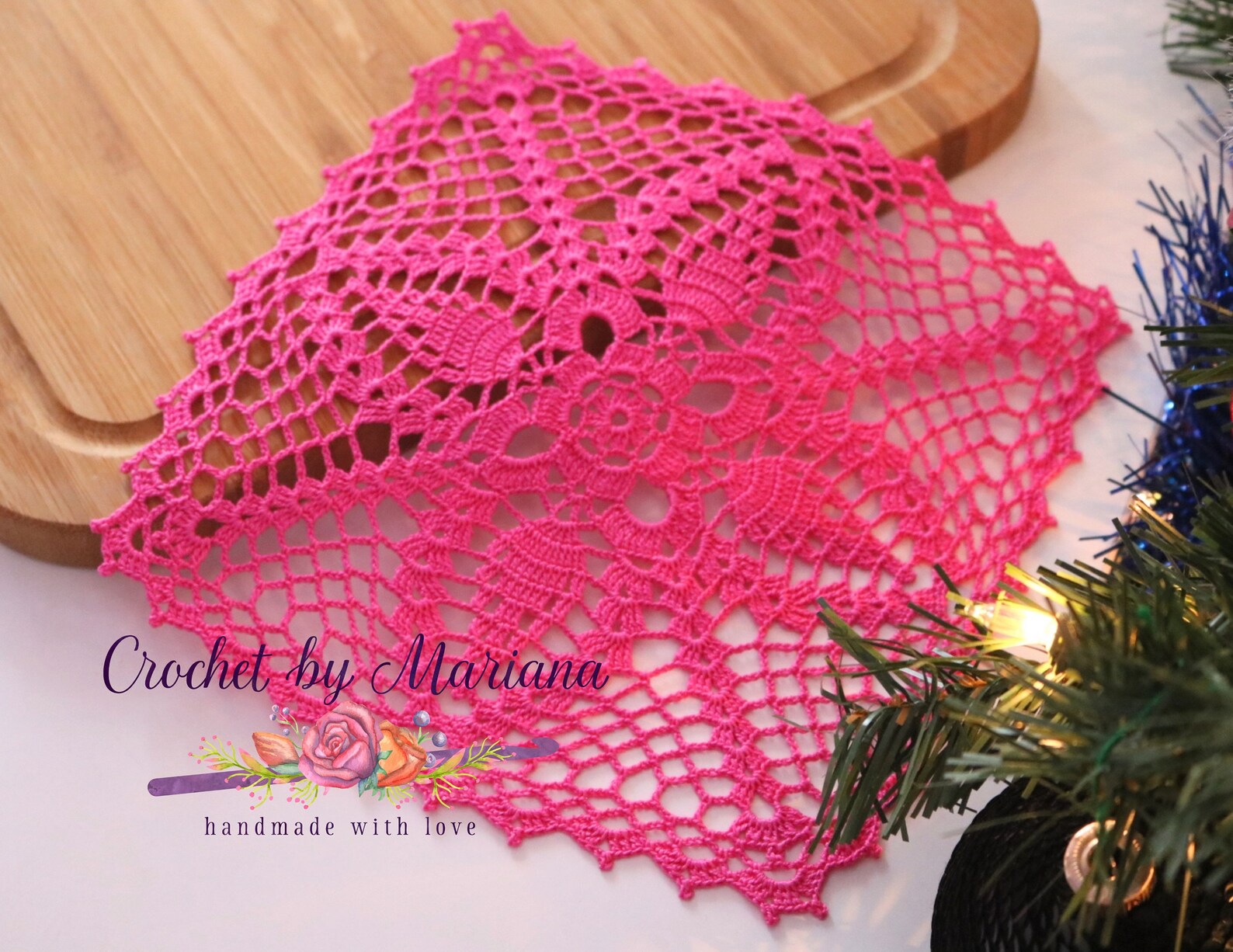 Pink Square Crocheted Doily, Lace Doily for Wedding/home Decor, Table ...