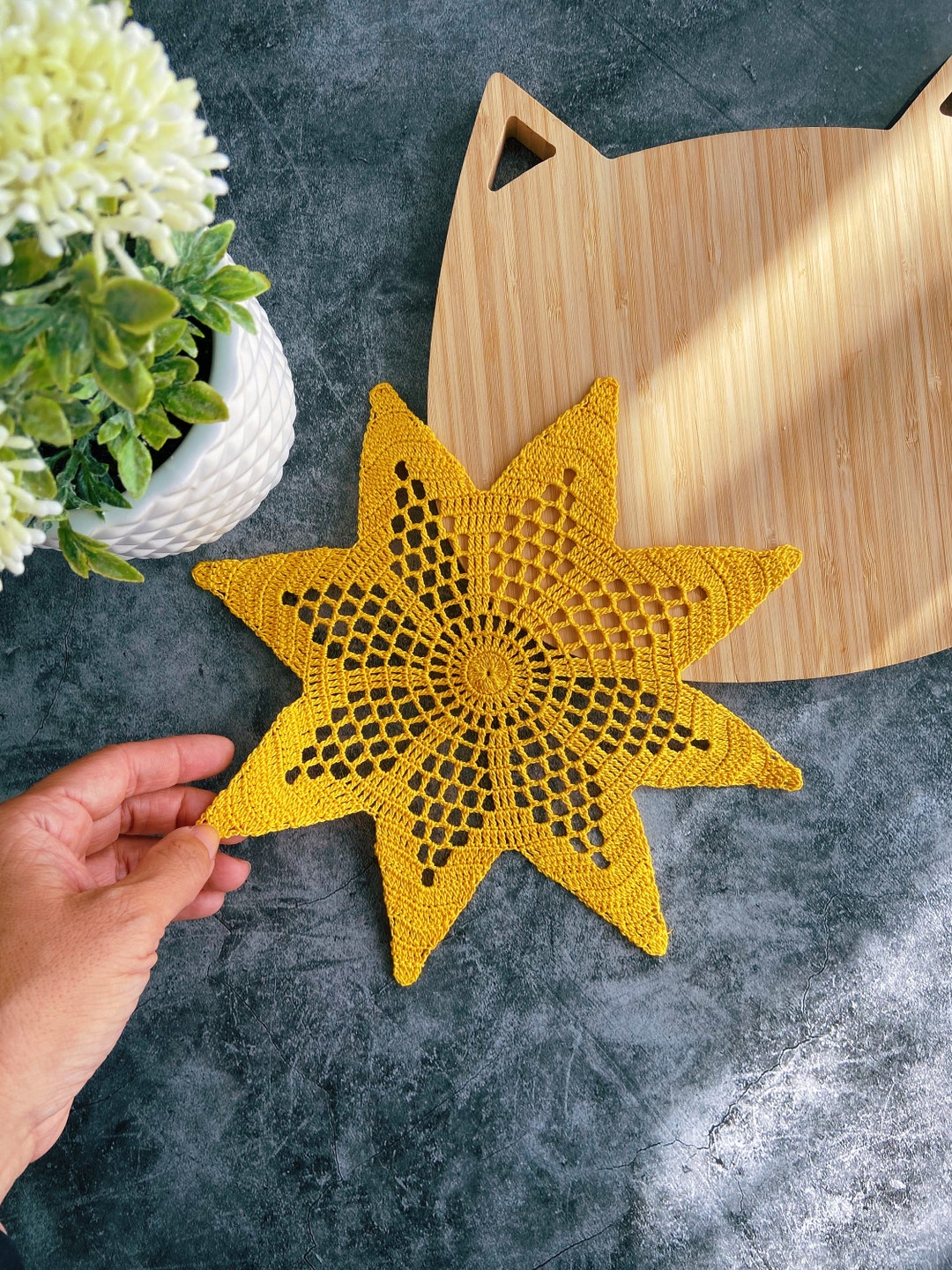 Yellow Crocheted Round Doily, Lace Doily for Wedding/home Decor, Table ...