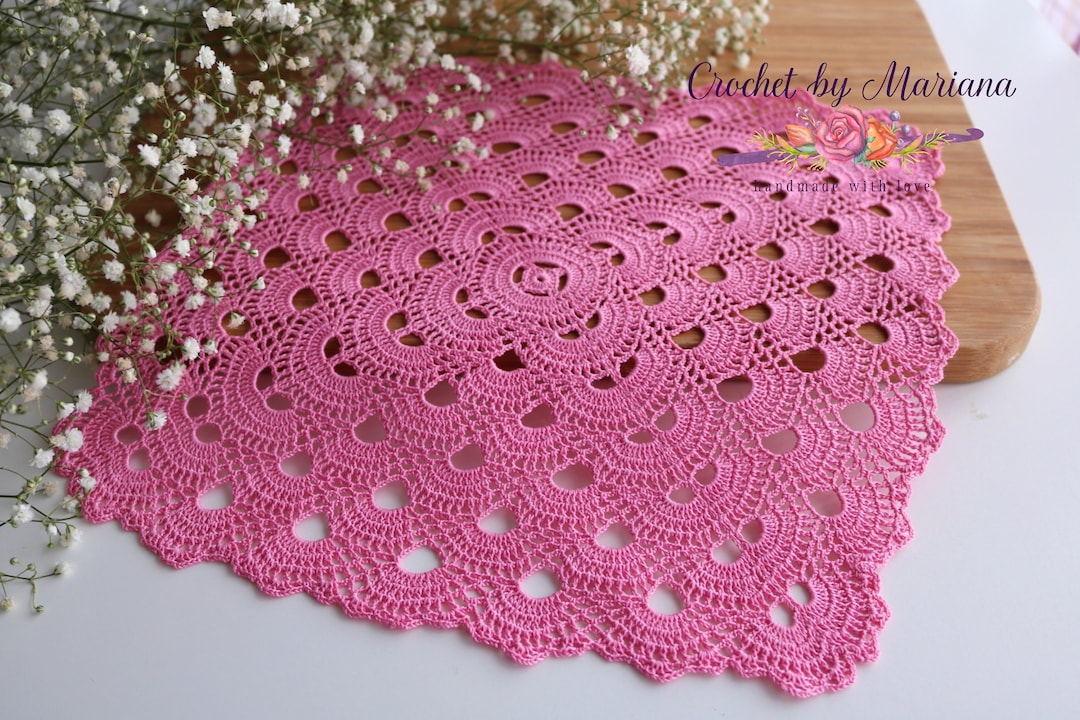 Pink Square Crocheted Doily, Lace Doily for Wedding/home Decor, Table ...