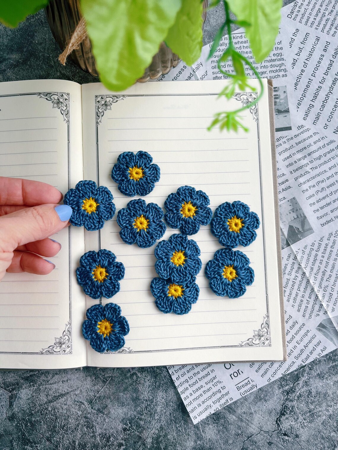 10 Small Forget Me Not Flower Applique, Scrapbook Supplies Journal Kit ...