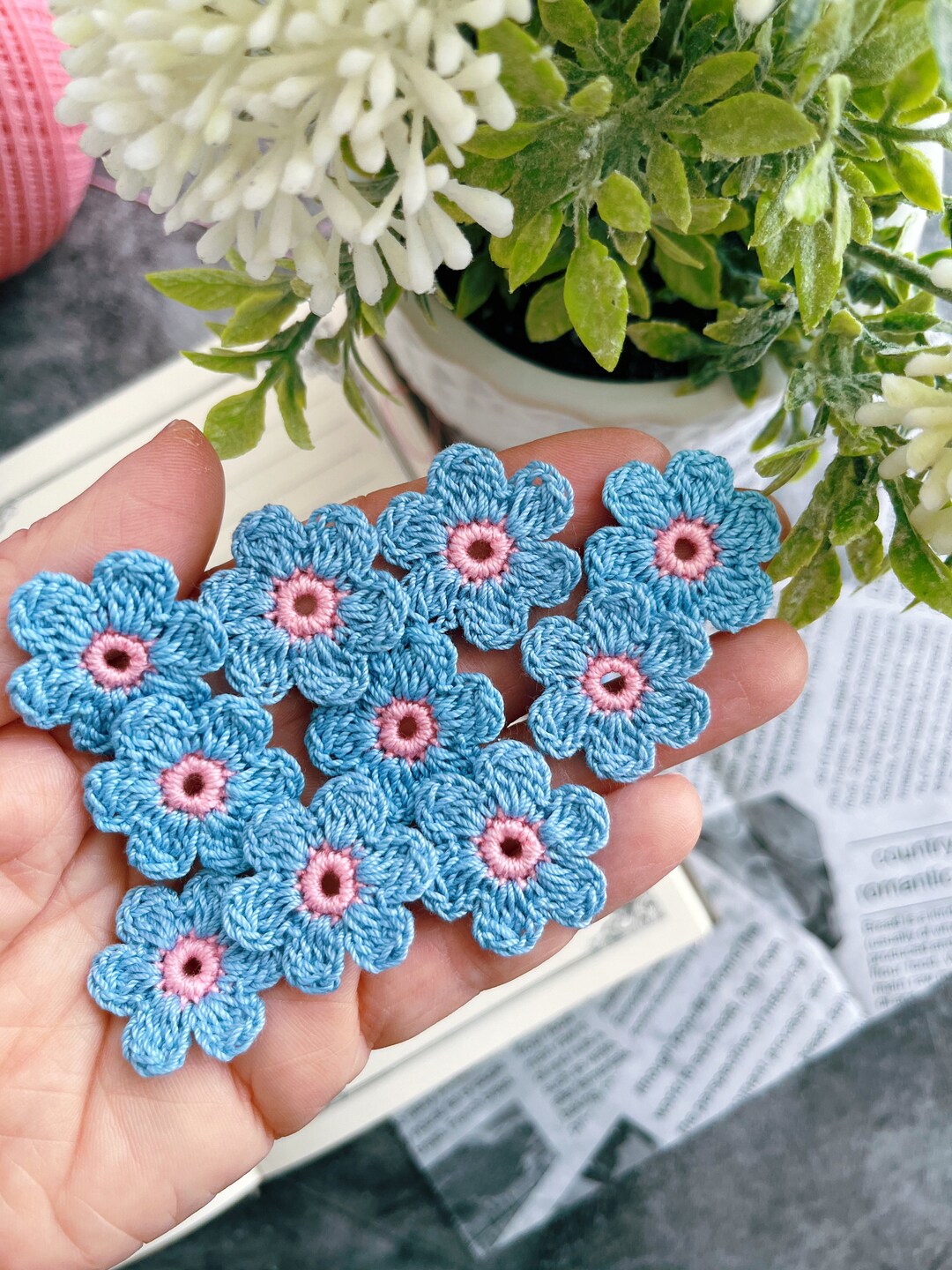 10 Small Forget Me Not Flower Applique, Scrapbook Supplies Journal Kit ...