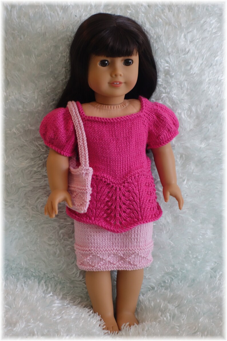 American Girl Pretty In Pink Top Skirt And Purse Knitting Etsy