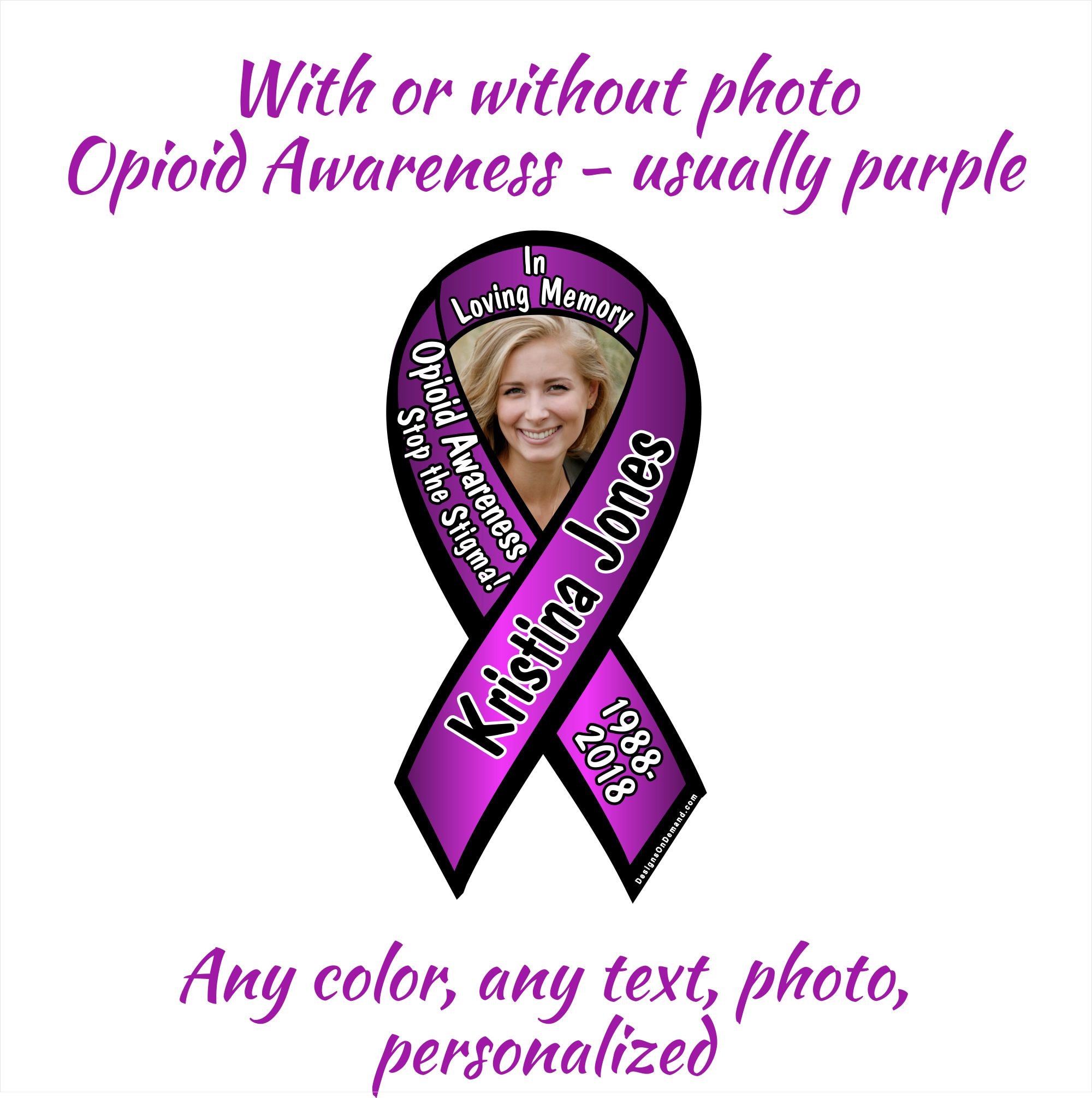 Personalized Opioid and Overdose Awareness Ribbon Magnet - Add Photo or ...