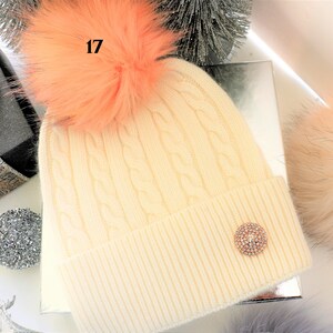 Fur Pom Pom, Beanie, Hat, Interchangeable/detachable Genuine Raccoon ...