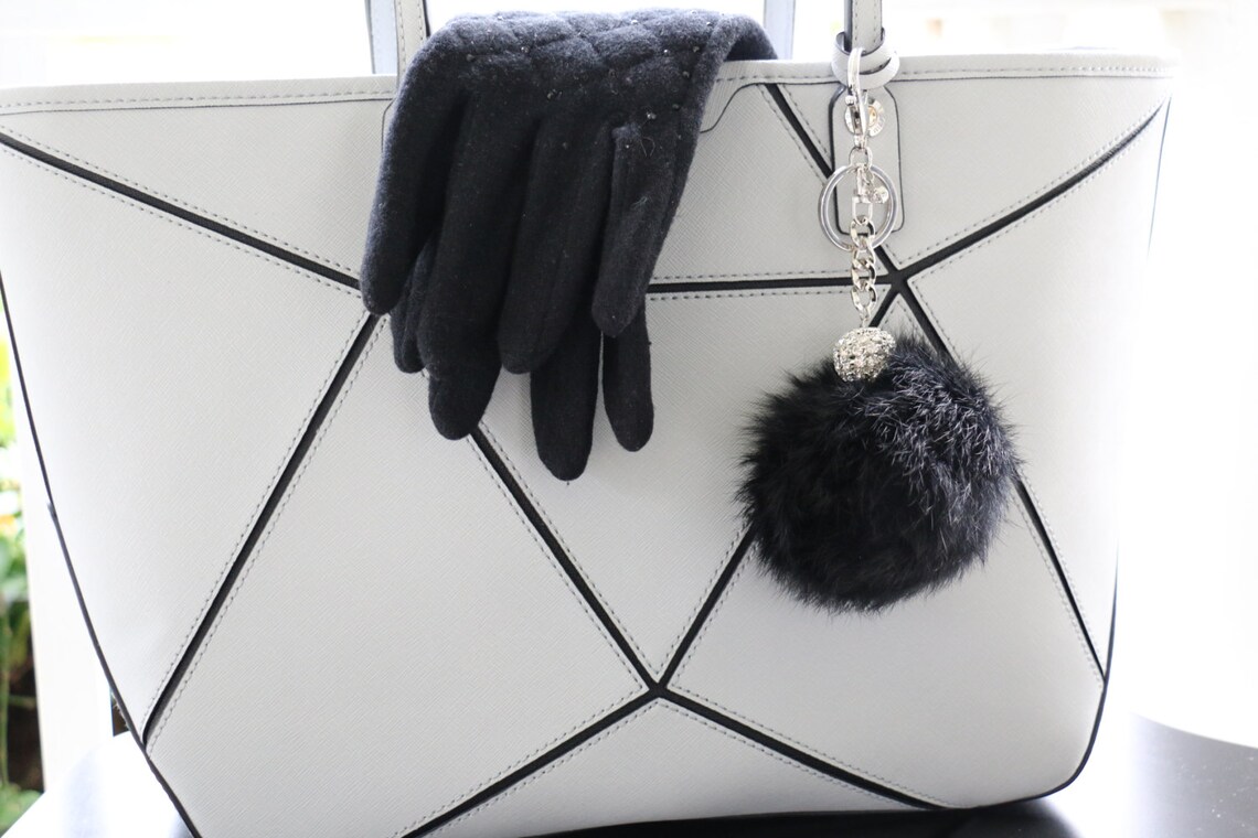 Fur Pom Pom, Bag Charm, Key Chain and Purse Accessories, Black. - Etsy