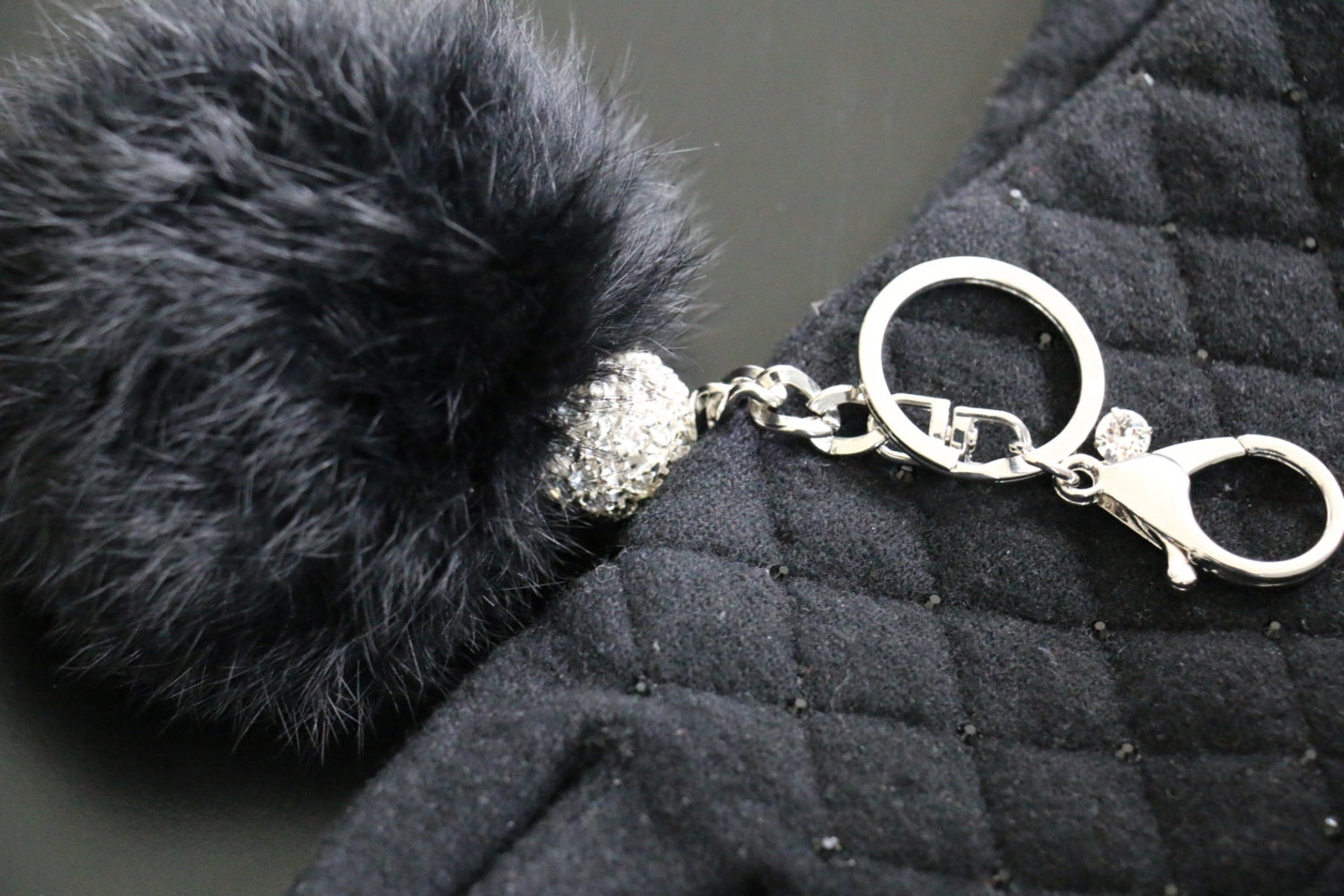 Fur Pom Pom, Bag Charm, Key Chain and Purse Accessories, Black. - Etsy